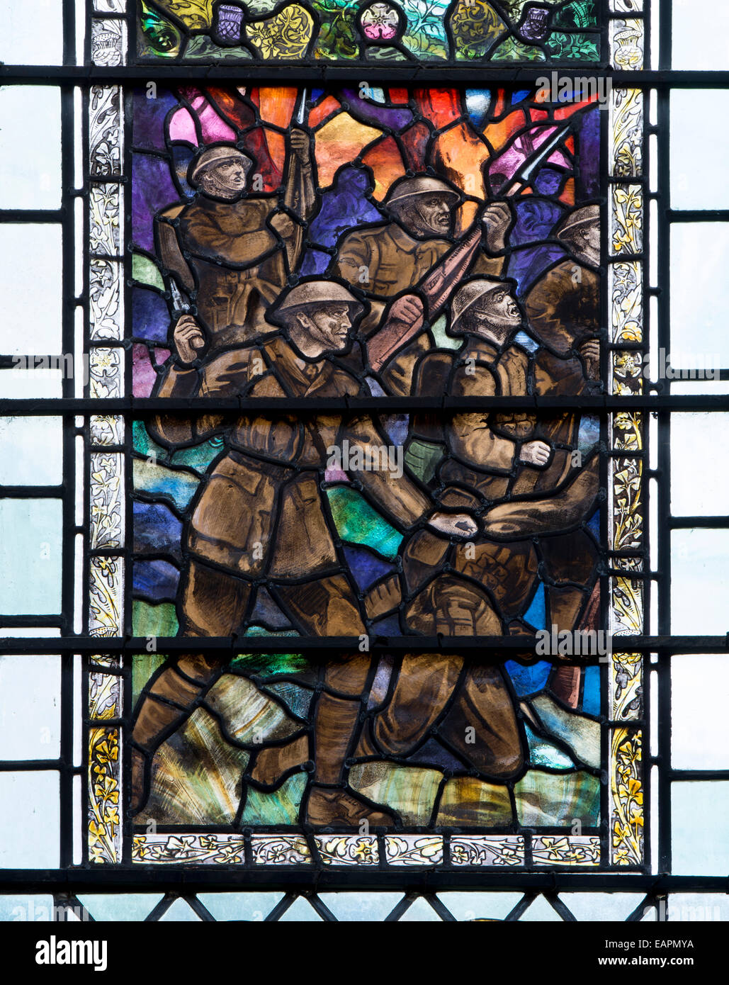First World War memorial window detail, Worcester Cathedral, UK Stock ...