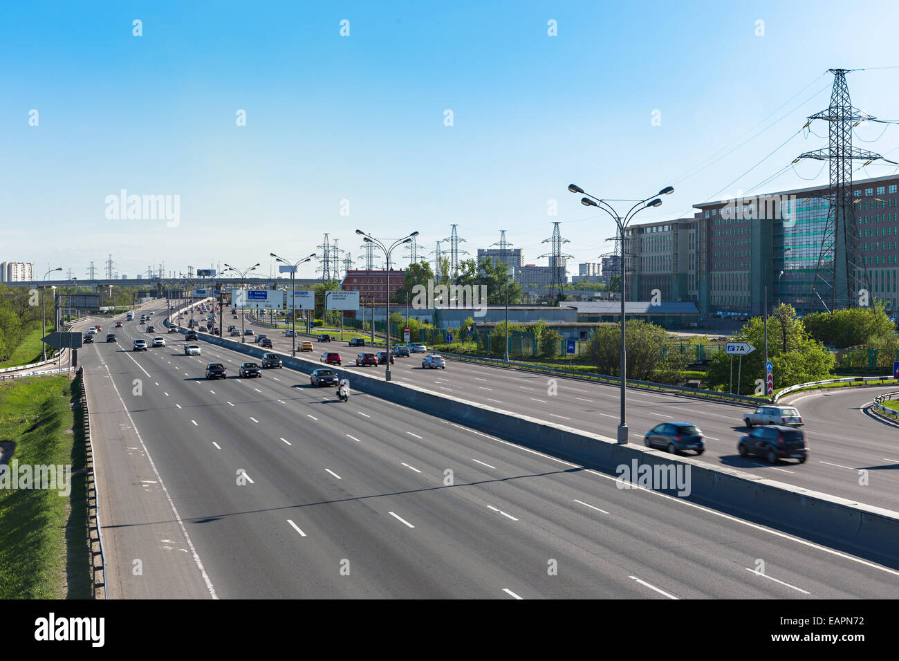 Multiple lane road in Moscow at sunny day Stock Photo - Alamy