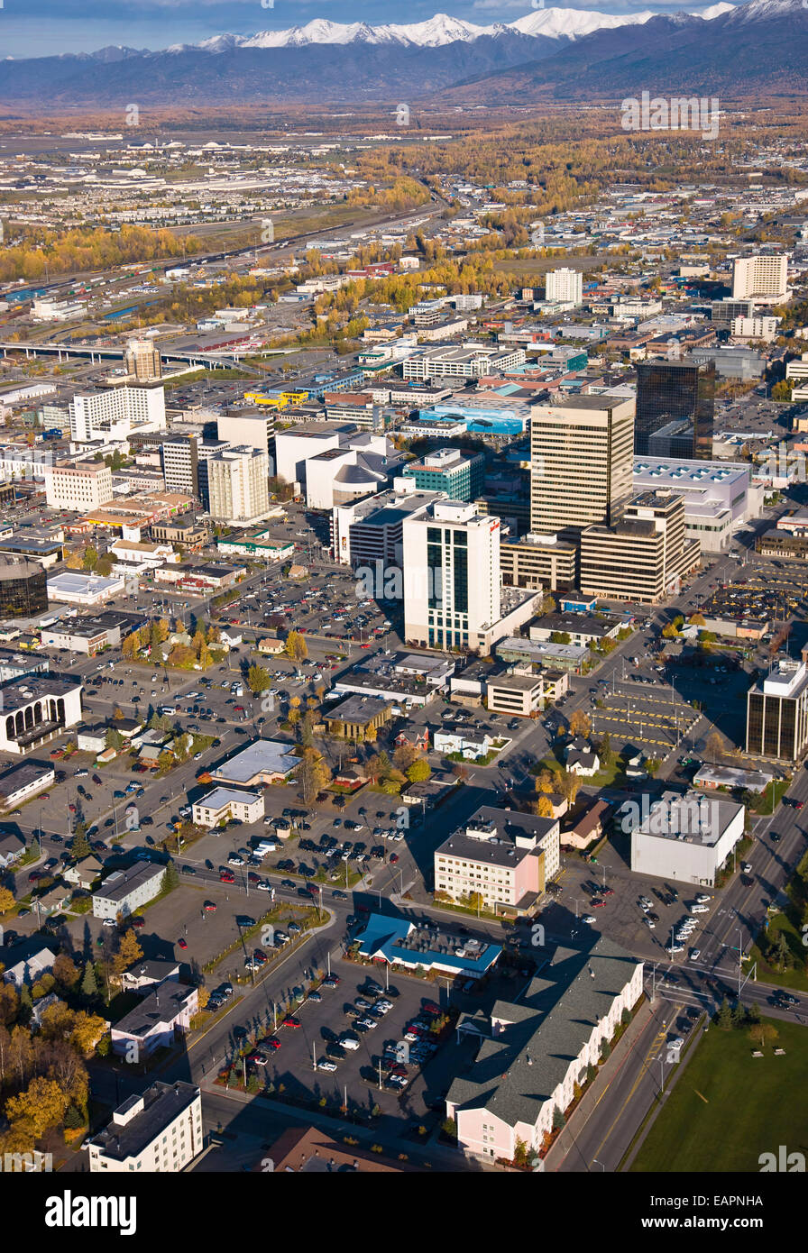 Aerial View Of Downtown Anchorage During Fall, Southcentral Alaska ...