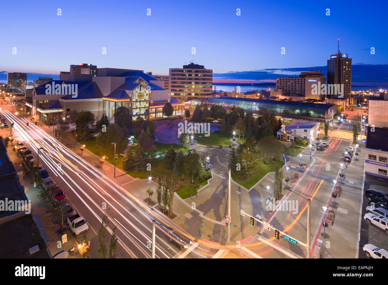 View Overlooking Town Square And The Performing Arts Center At Twilight ...