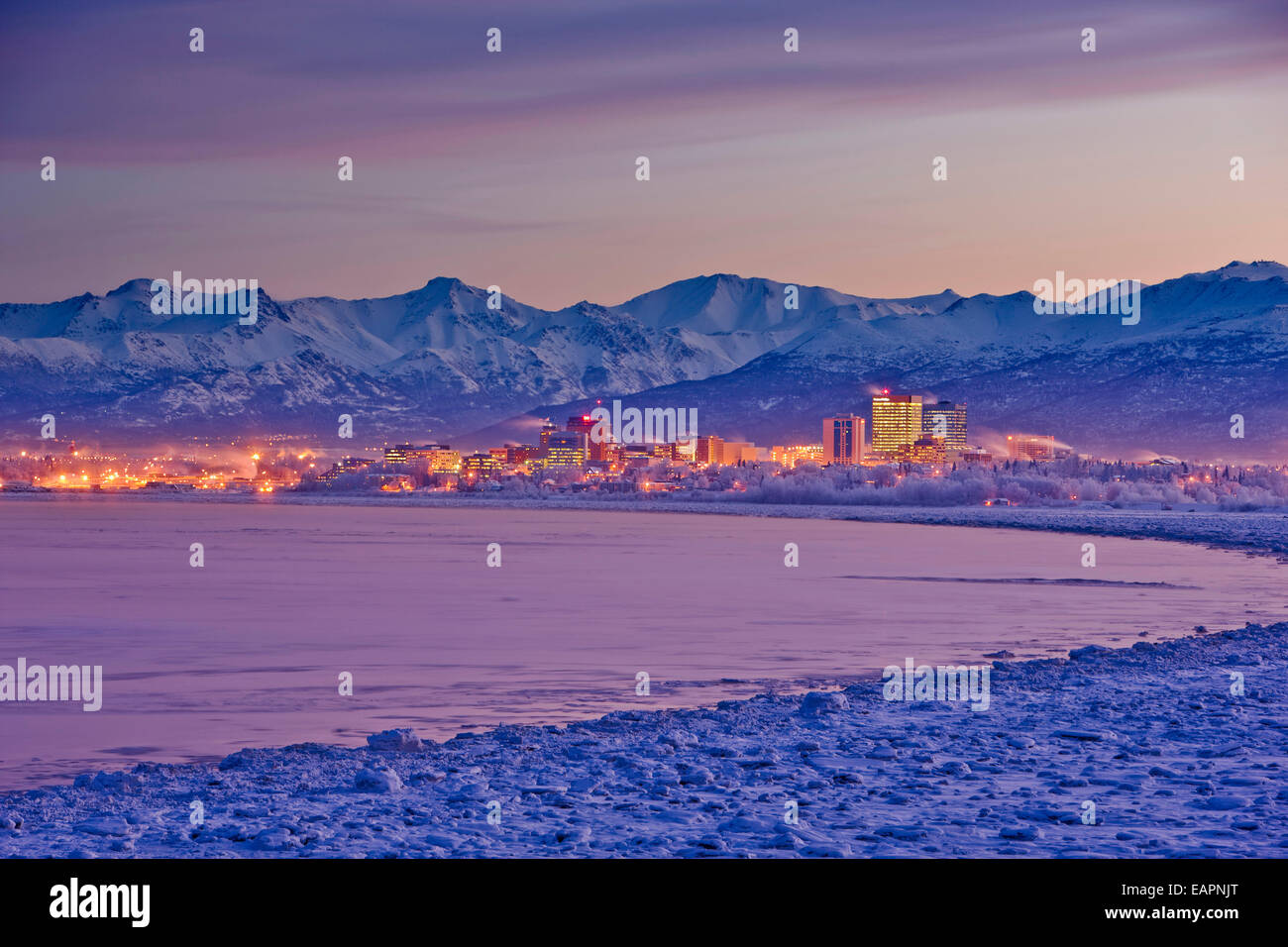 Panorama View Of The Anchorage Skyline Just Before Dawn As Seen From ...