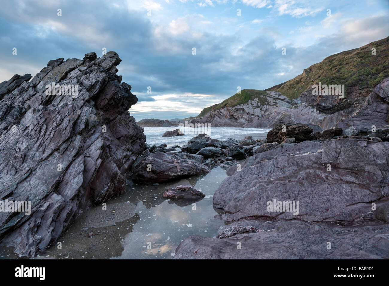 Rugged Cornish coastline at Sharrow beach on Whitsand Bay Stock Photo ...