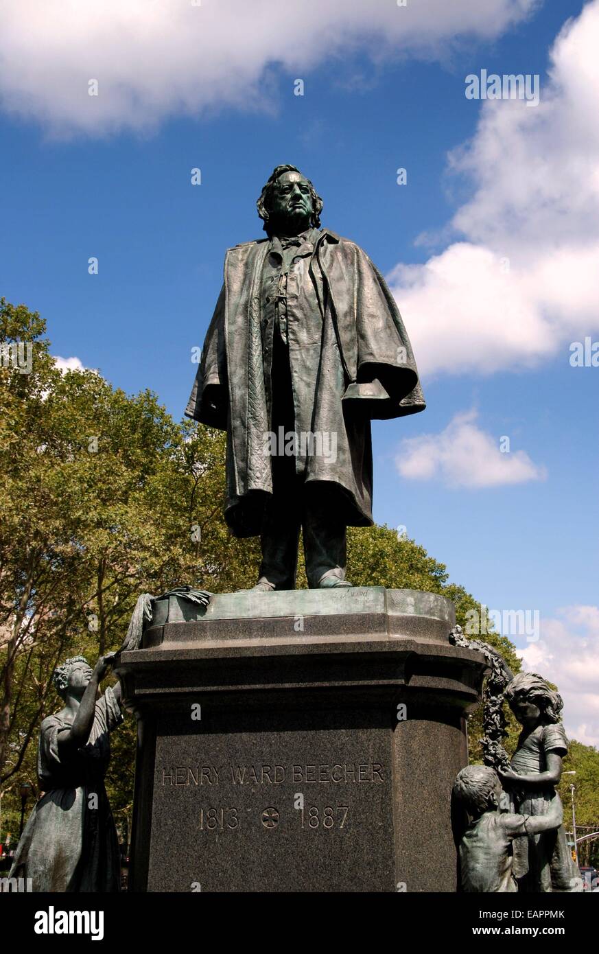 BROOKLYN, NY: Statue of Henry Ward Beecher (1813-1887) stands at the ...