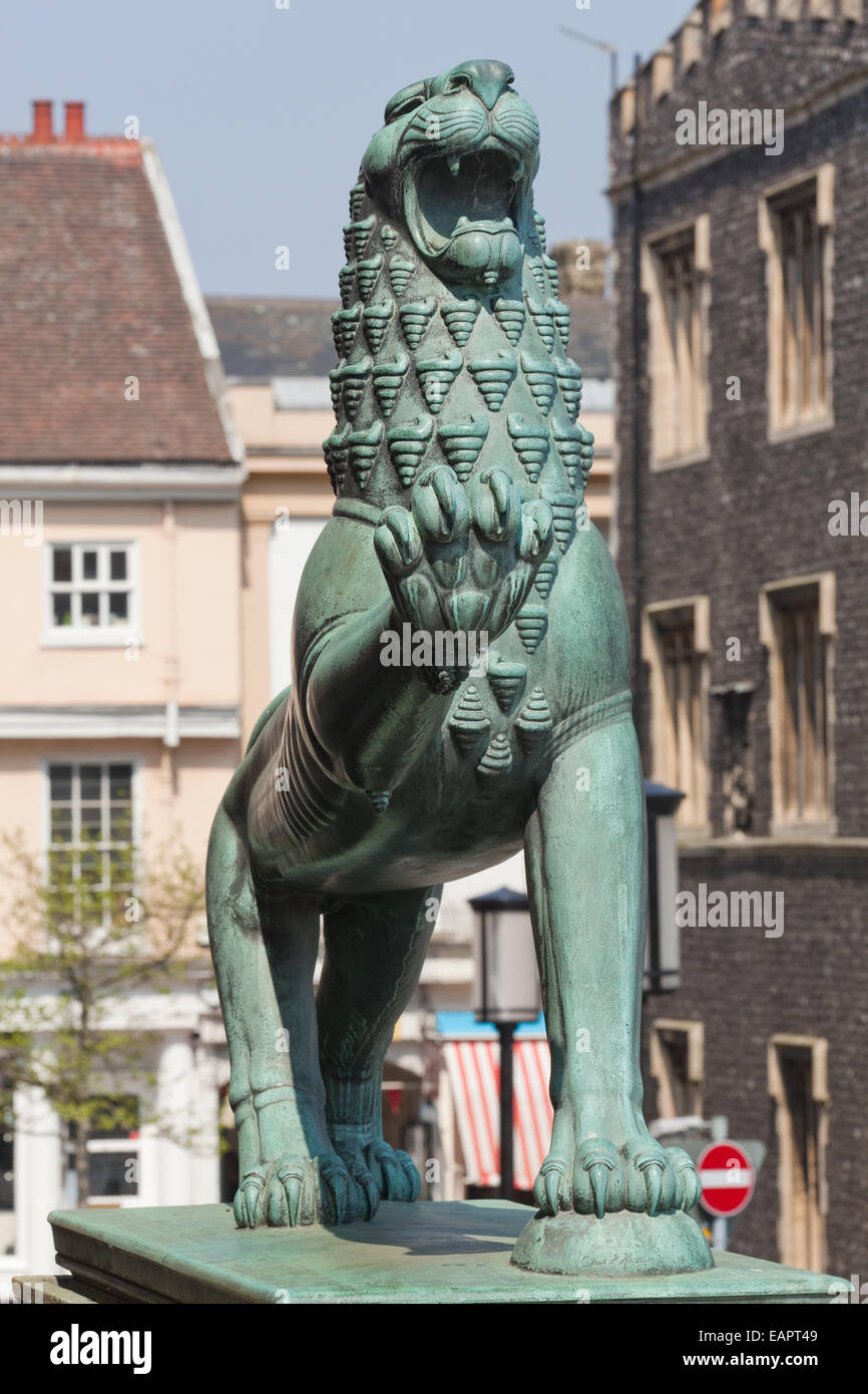 Lion passant. One of a pair outside the entrance to the City Hall ...