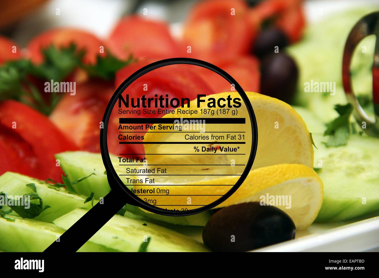 Nutrition facts on fresh salad Stock Photo - Alamy
