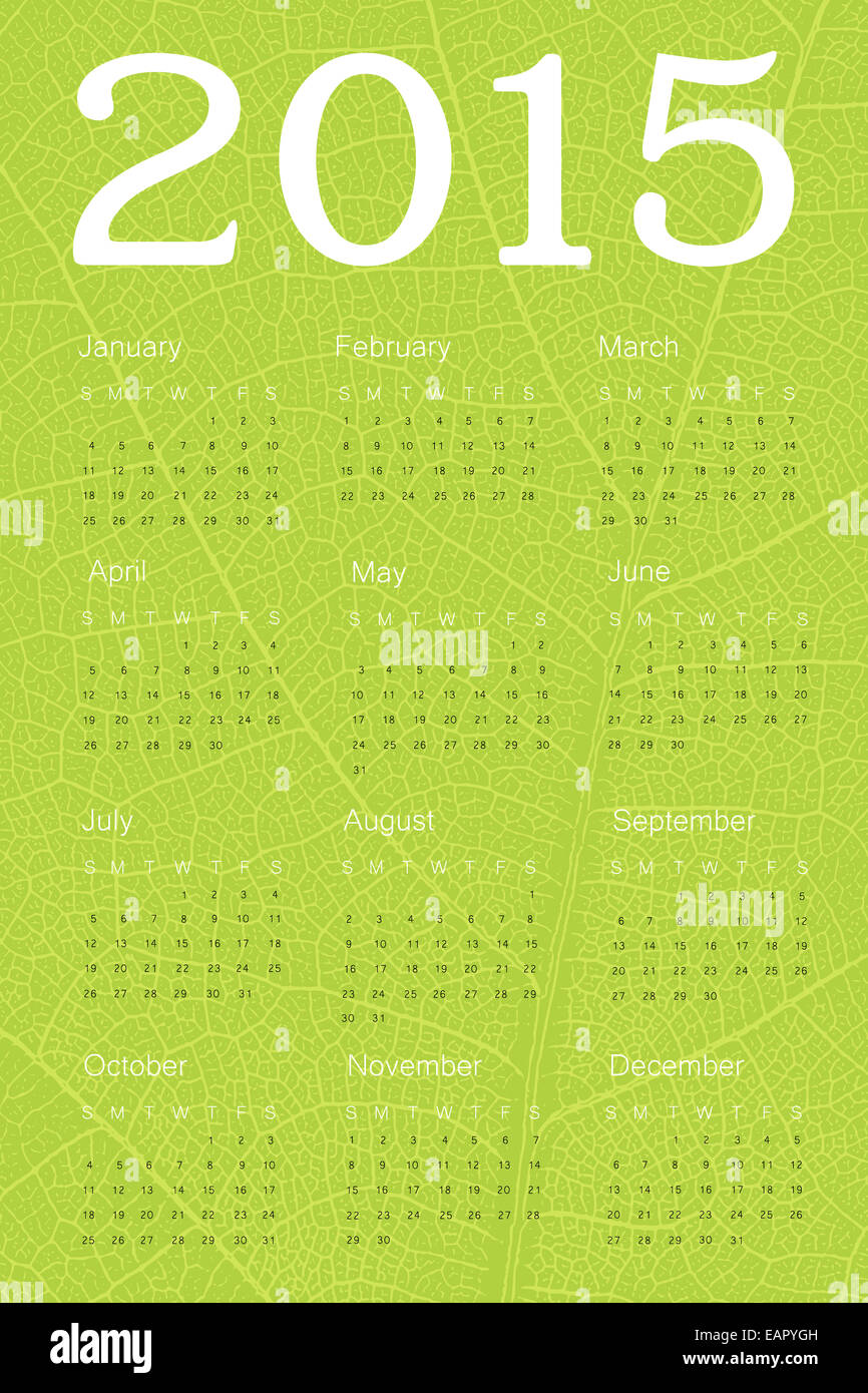Calendar 2015 on green leaf texture. Vector Stock Photo - Alamy