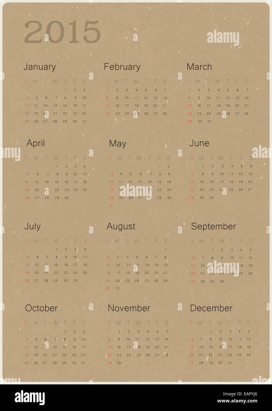 Calendar 2015 on recycled paper texture hi-res stock photography and ...