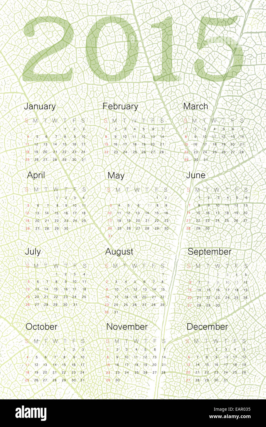 Calendar 2015 on green leaf texture. Vector Stock Photo - Alamy