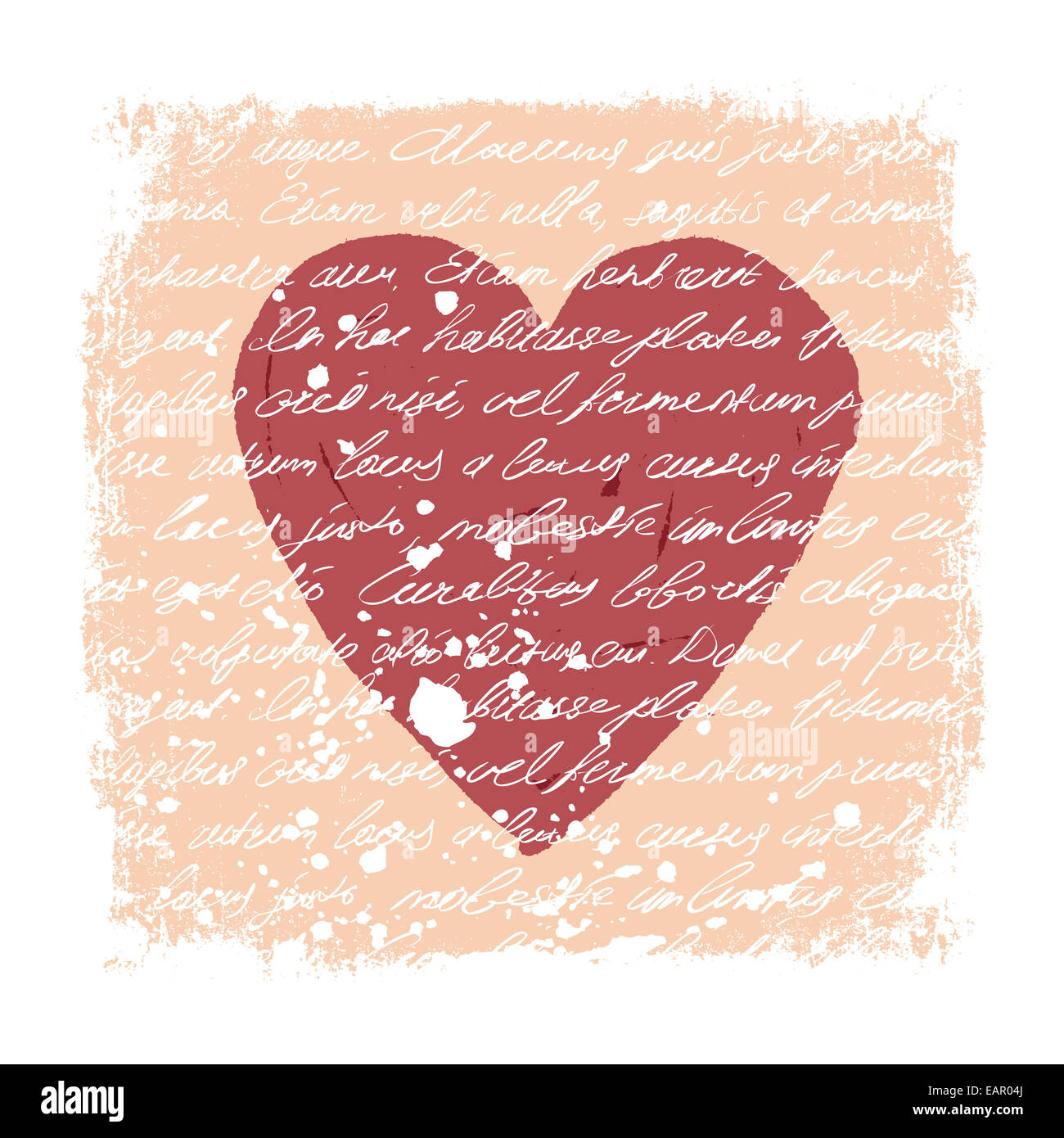 Romantic Design Template. Handwritten texture, heart shape, grunge ...