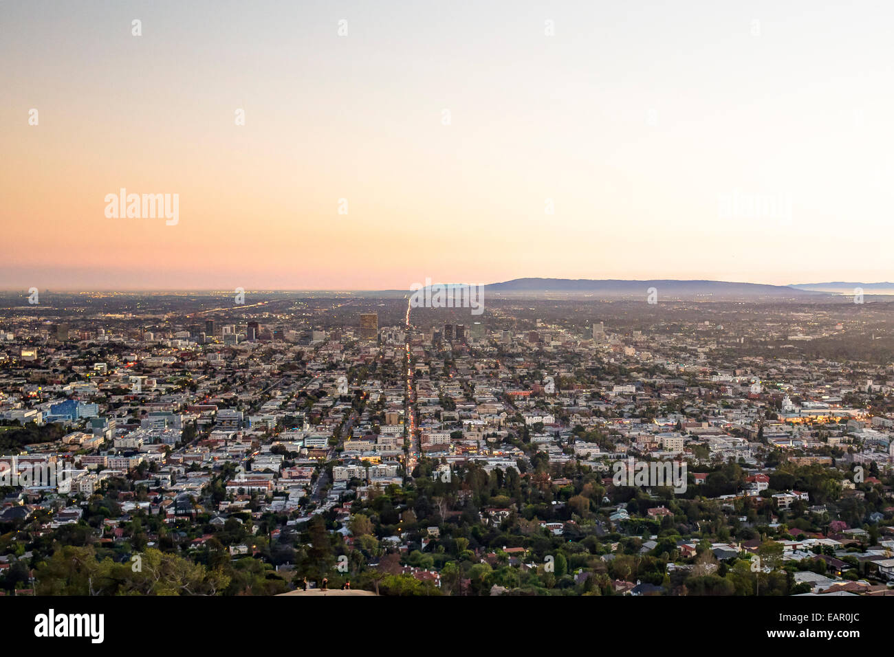 Los Angeles City landscape at night viewed from Griffith Observatory in ...