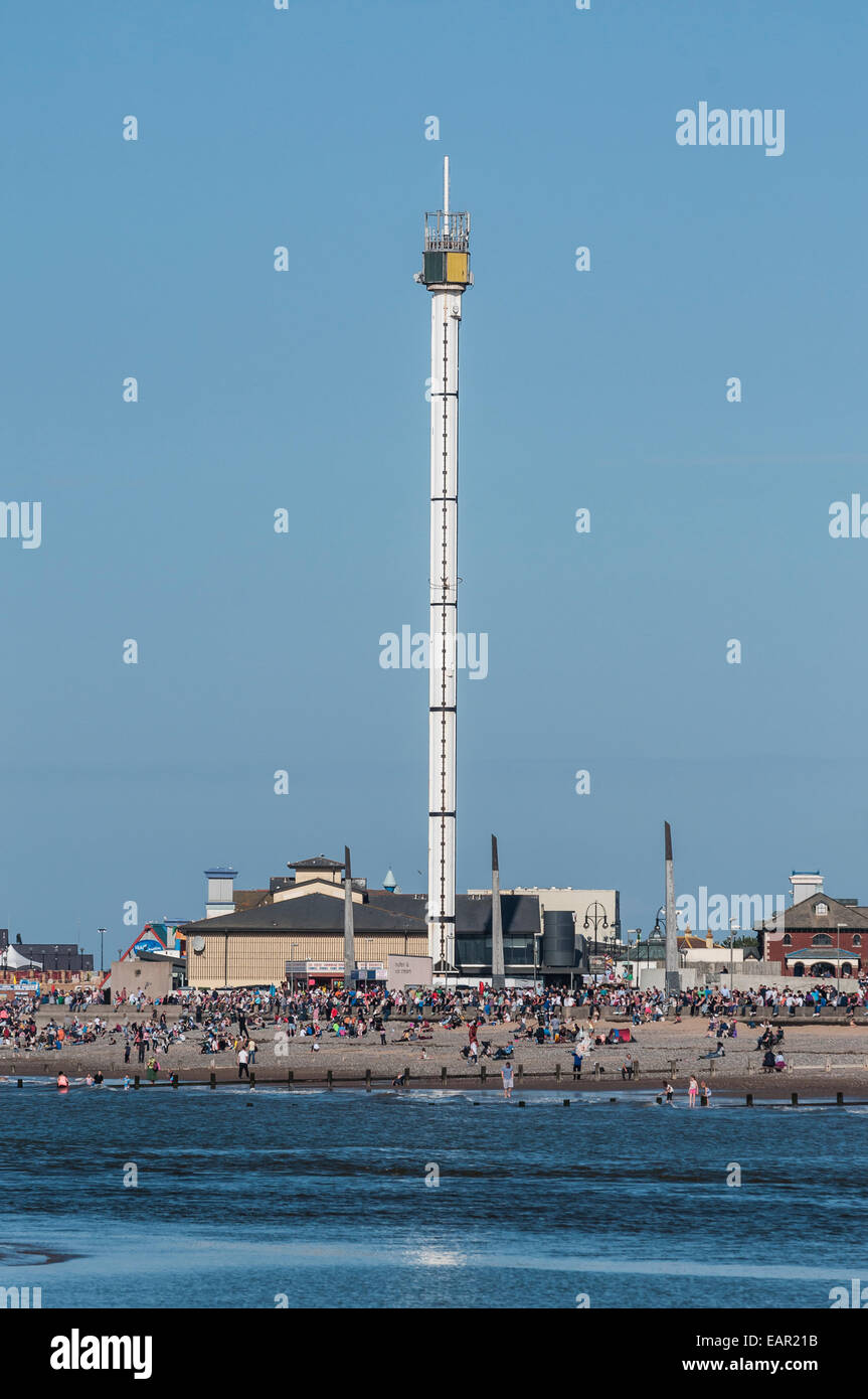 Rhyl Air Show August 31st 2014 showing sky tower and Rhyl beach with ...