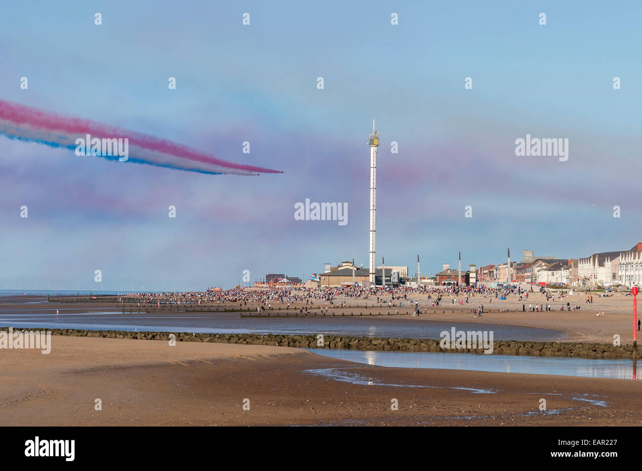 Rhyl Air Show August 31st 2014 showing sky tower and Rhyl beach with ...