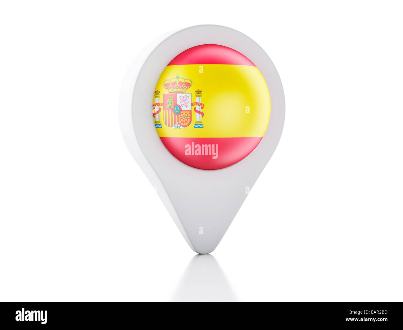 image of Map pointer Spain flag icon on white background. 3d renderer ...