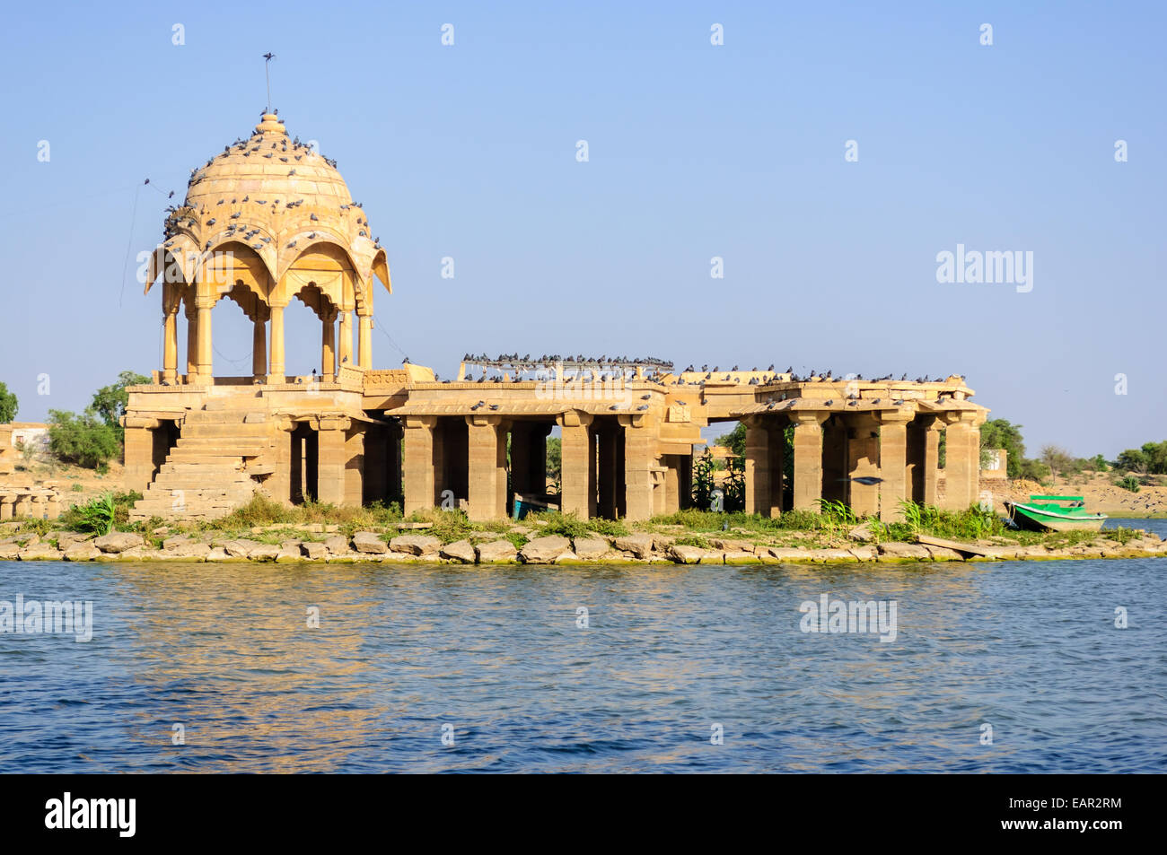 Ancient Hindu stone temple in the middle of Gadsisar lake, Jaisalmer ...