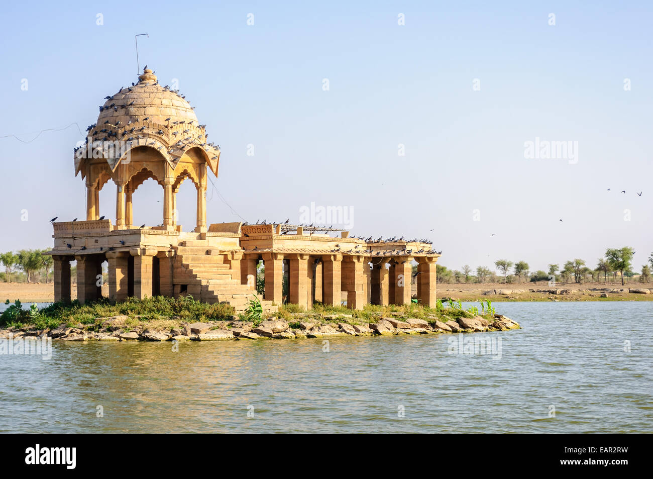 Ancient Hindu stone temple in the middle of Gadsisar lake, Jaisalmer ...