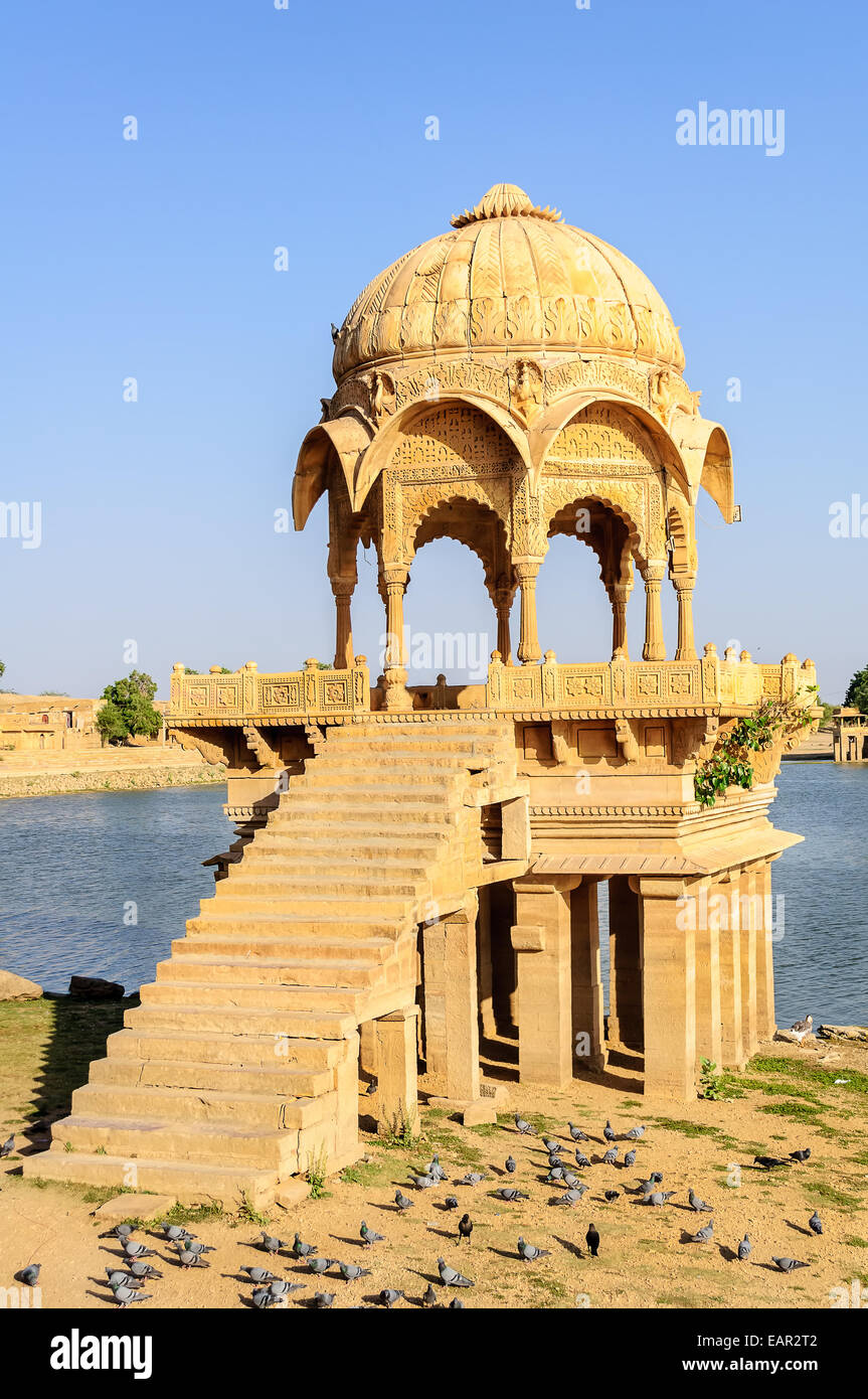 Ancient Hindu stone temple in the middle of Gadsisar lake, Jaisalmer ...