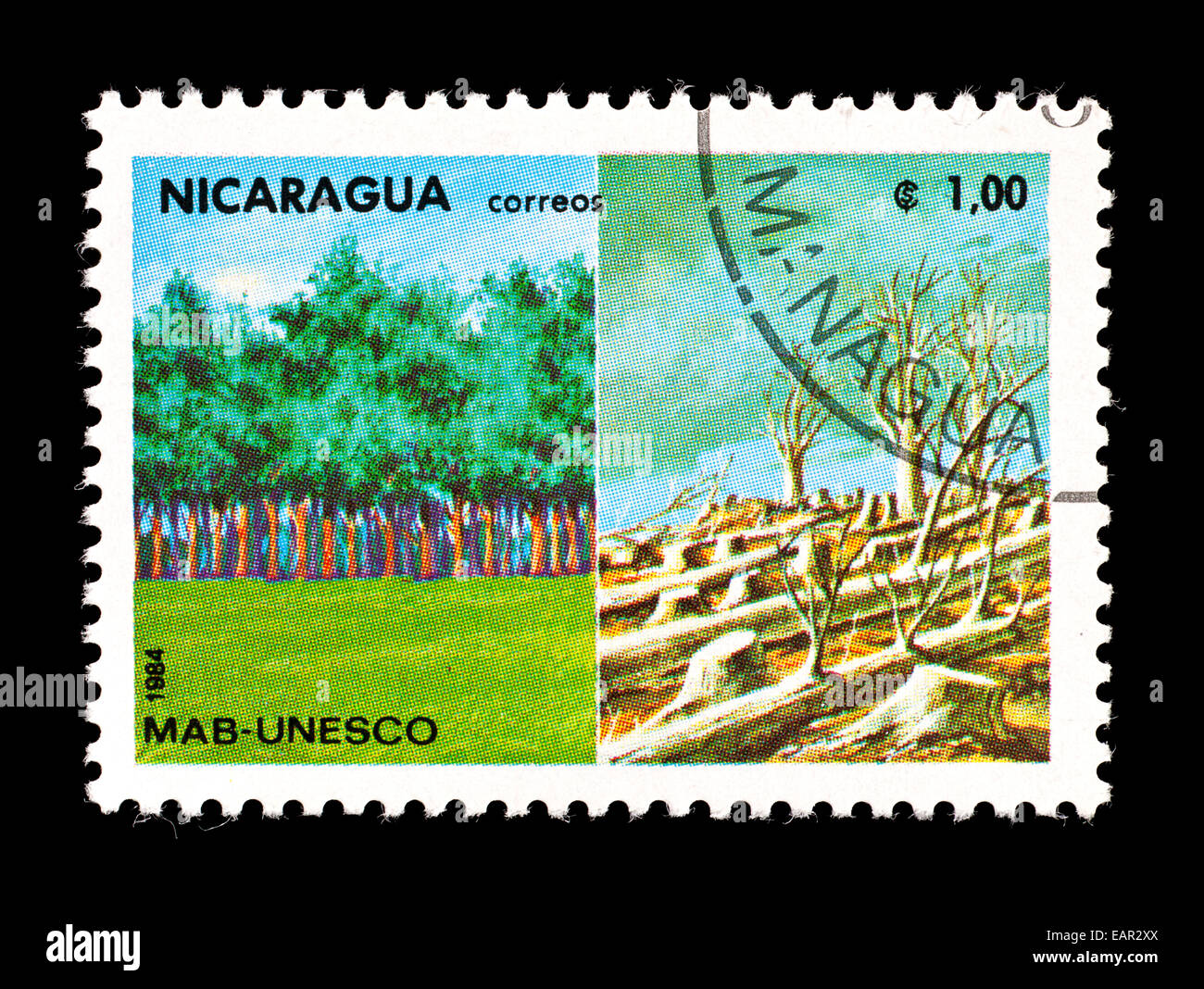 Postage stamp from Nicaragua depicting forest and deforestation, issued ...