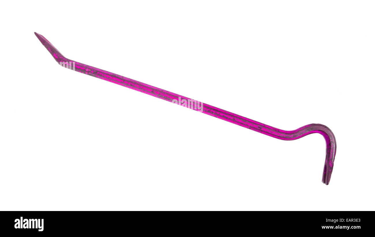 Old pink crowbar on a white background Stock Photo - Alamy