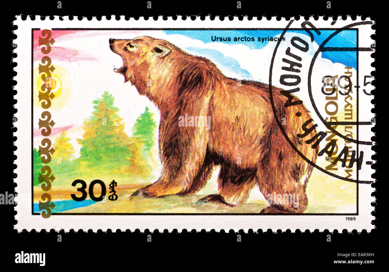 Postage stamp from Mongolia depicting a brown bear (Ursus arctos Stock ...