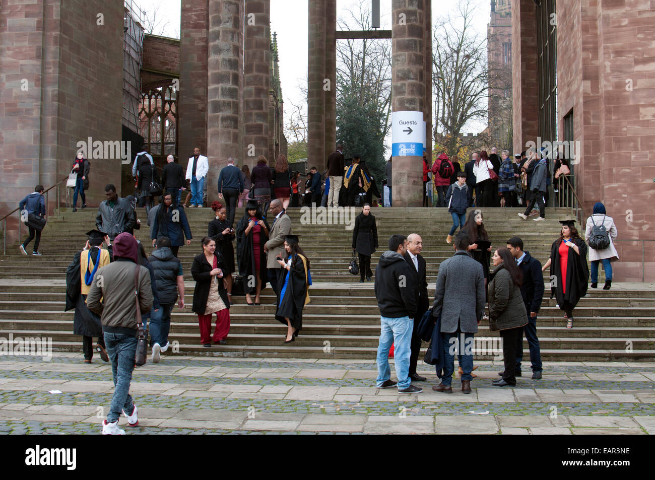Coventry University graduation day - graduands and guests by the ...