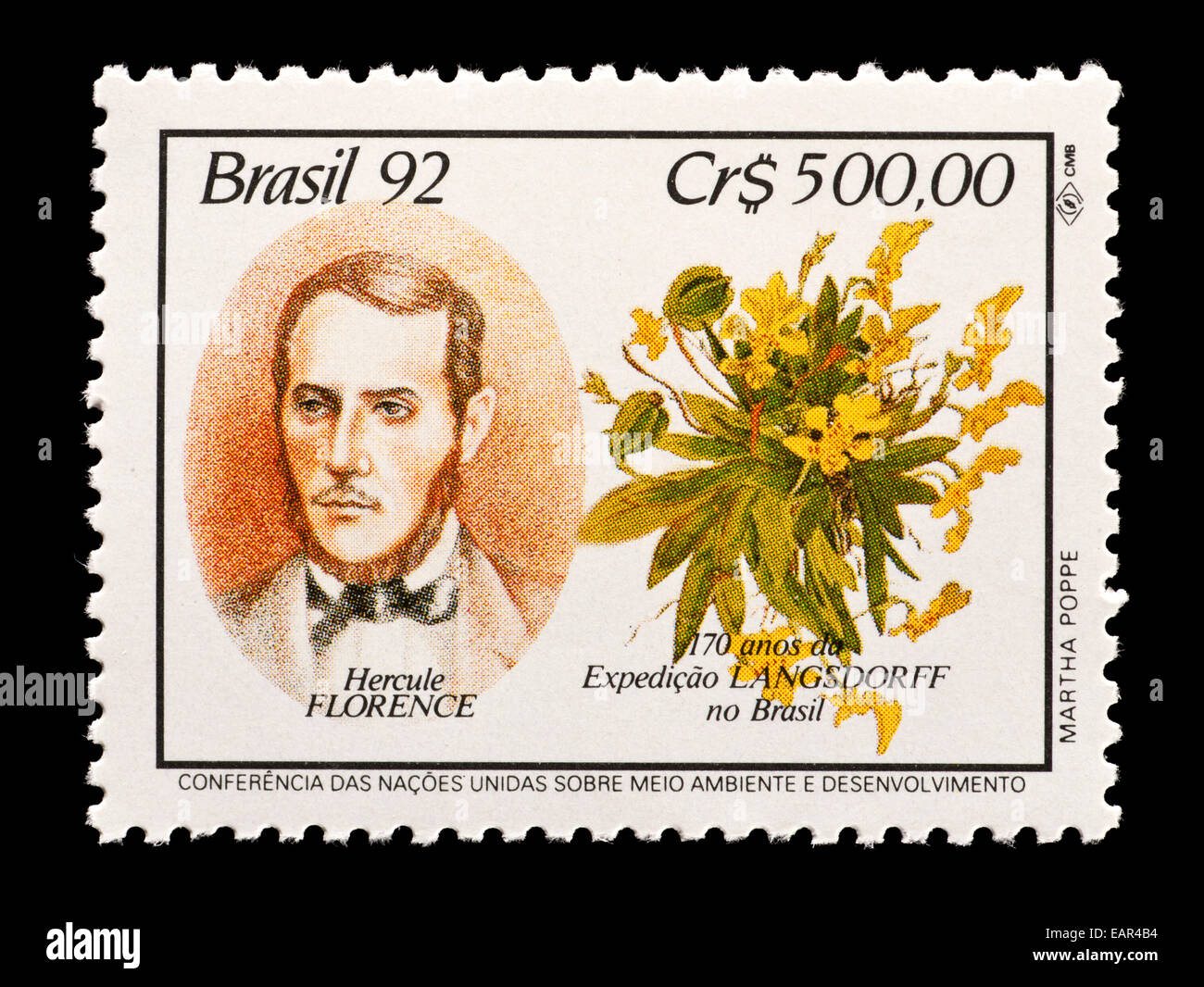 Postage stamp from Brazil depicting Hercule Florence and a native ...