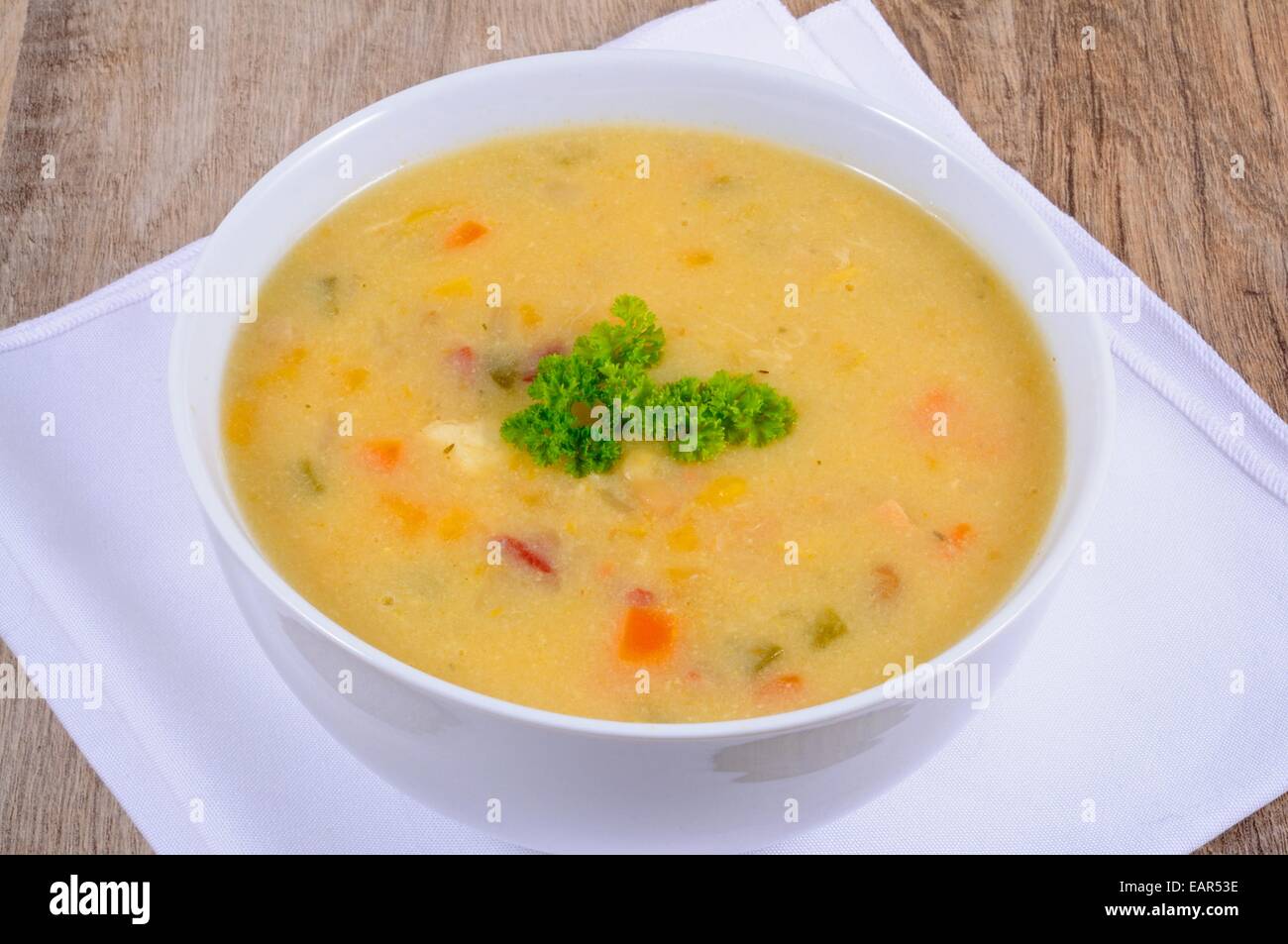 Fish chowder soup including smoked haddock, cod, salmon and vegetables ...