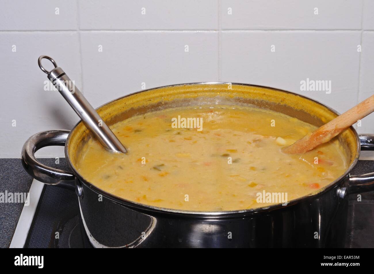 Fish chowder soup including smoked haddock, cod, salmon and vegetables ...