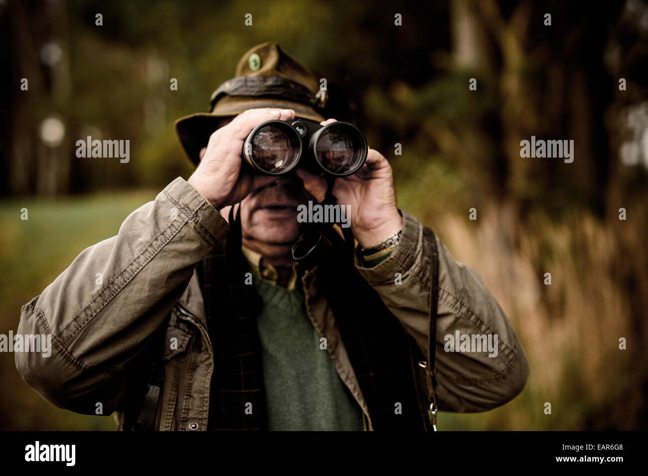 The hunter Wolfgang Wernicke in woods of Brandenburg Herzberg (Mark ...