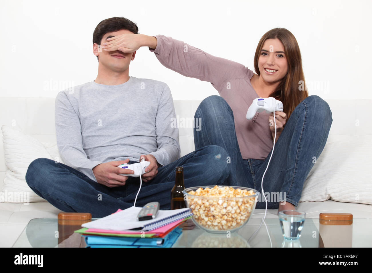 Couple playing video games Stock Photo - Alamy