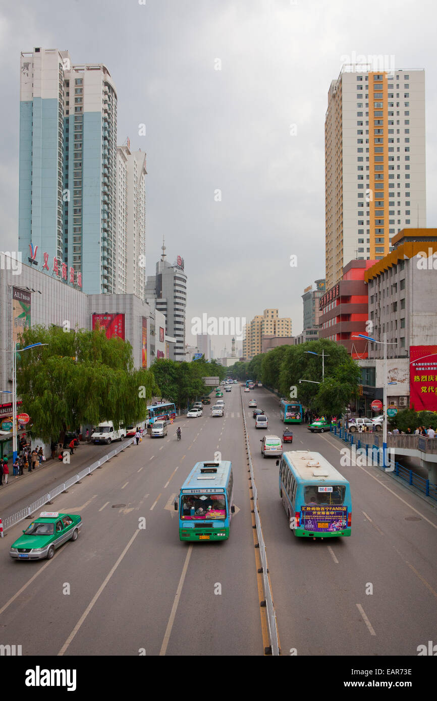 traffic on a street in Xining, buses, cars, taxi, road Stock Photo - Alamy