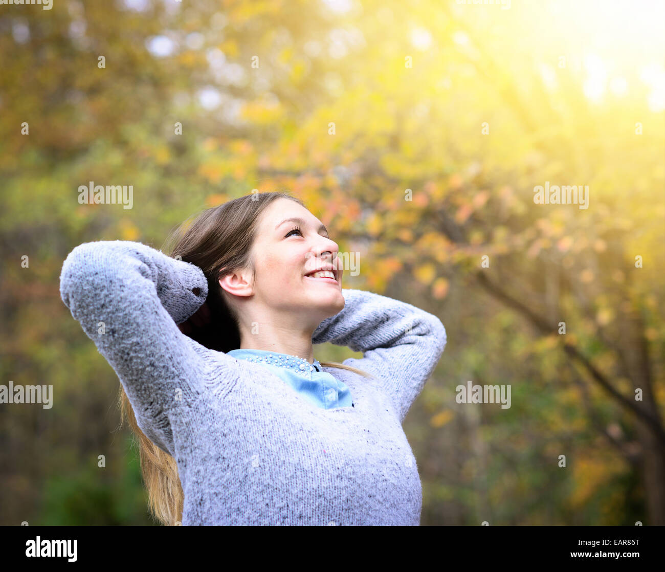 Free happy woman enjoying nature Stock Photo - Alamy