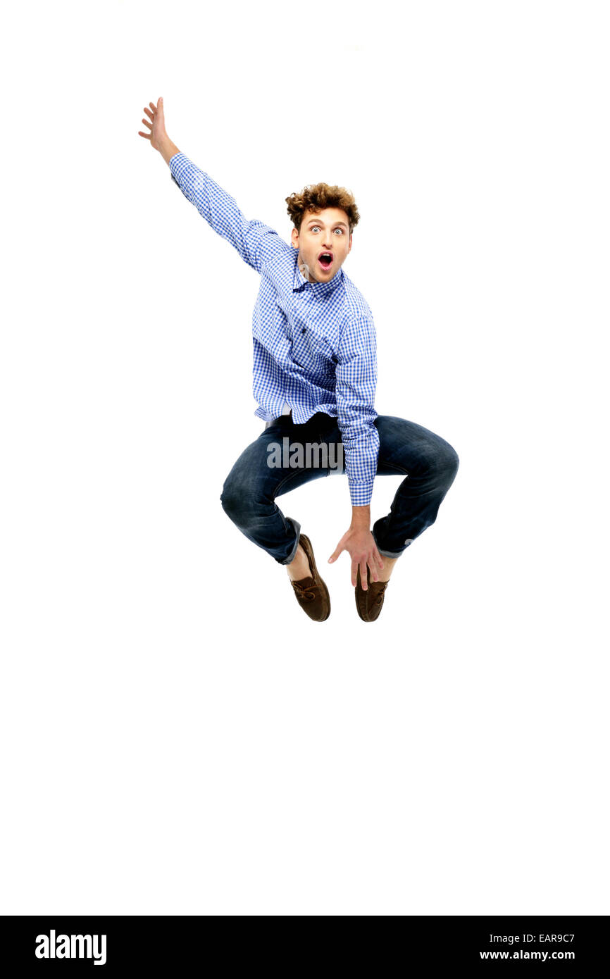 Funny man posing over white background Stock Photo - Alamy
