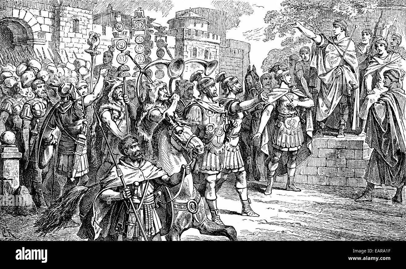 ancient Roman legionaries making music in front of the Emperor ...