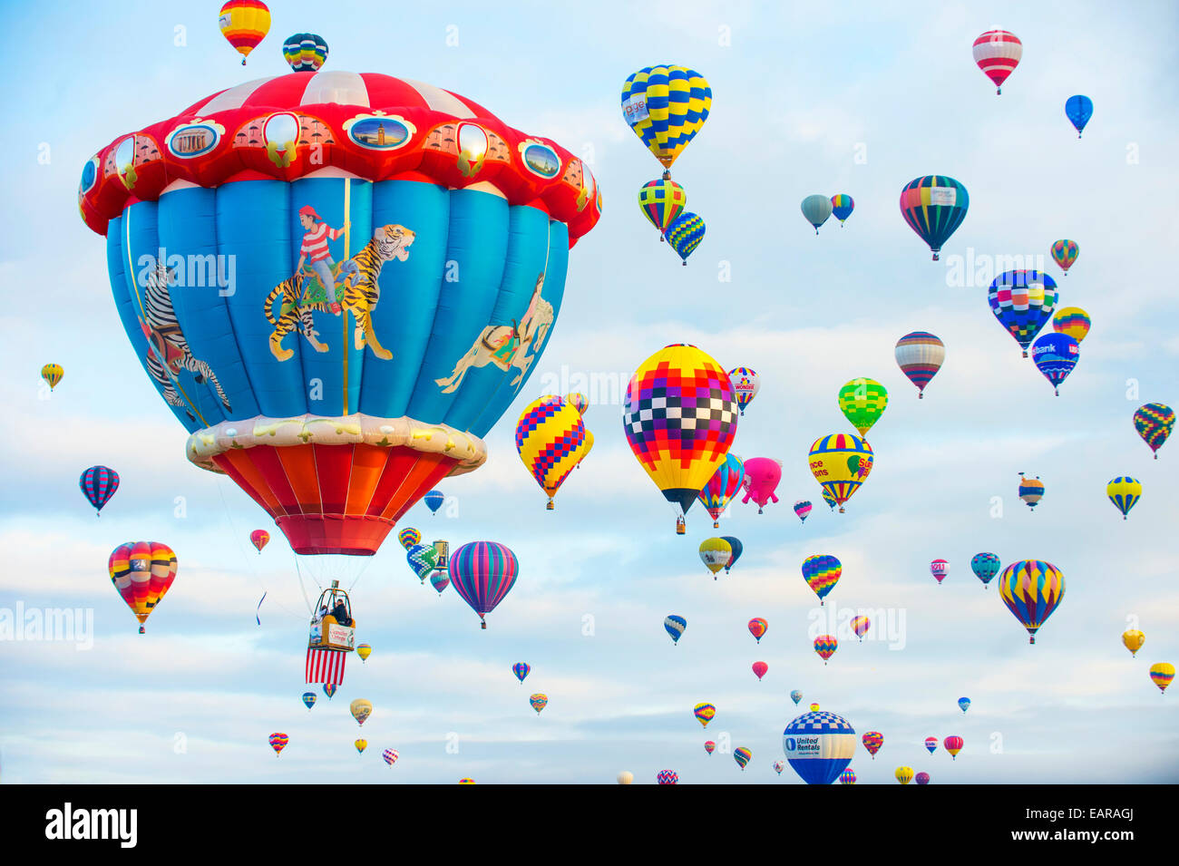 Balloons fly over Albuquerque , New Mexico during Albuquerque balloon ...