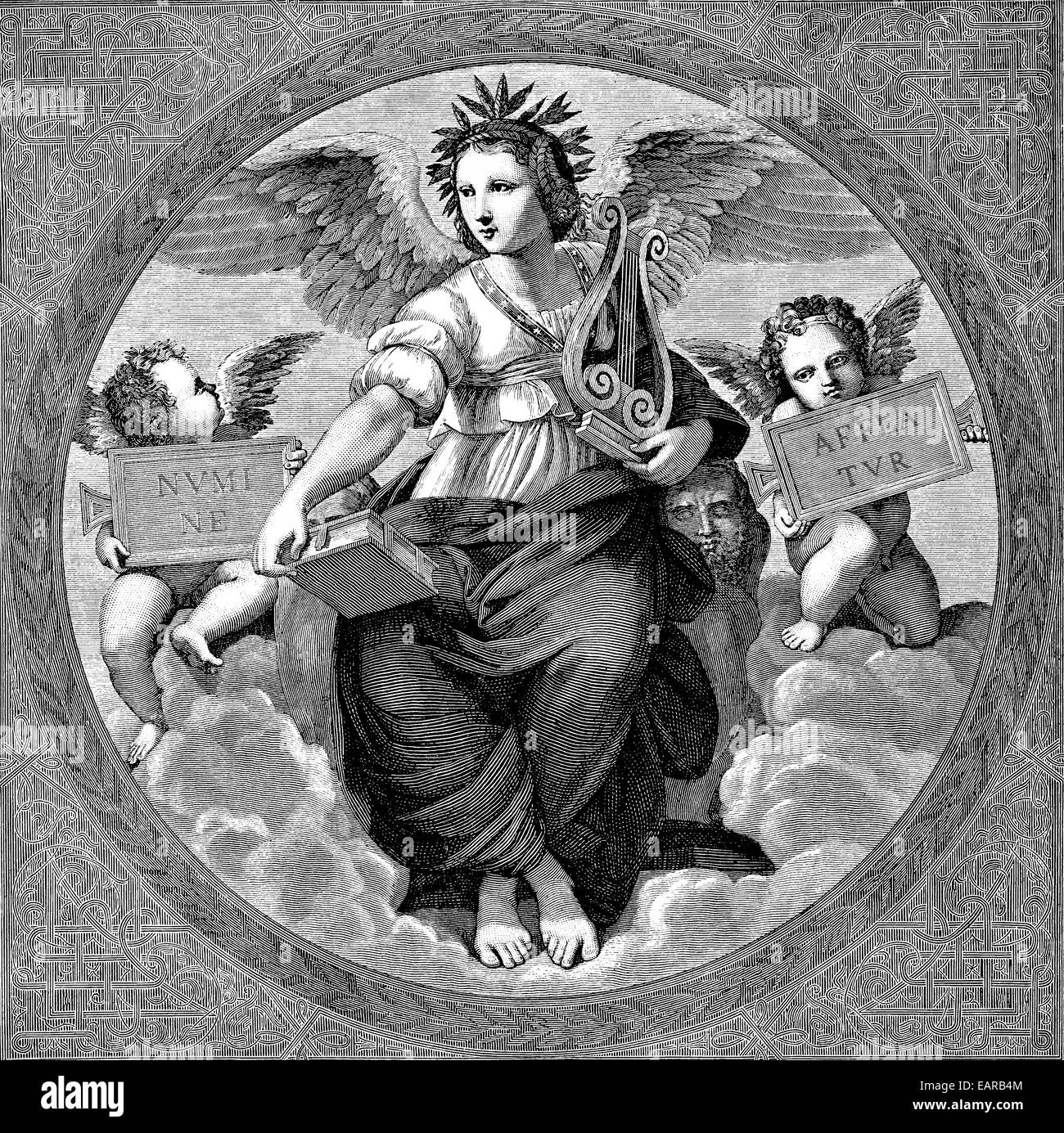 Historical drawing after a painting by Raphael da Urbino, 1551, with ...