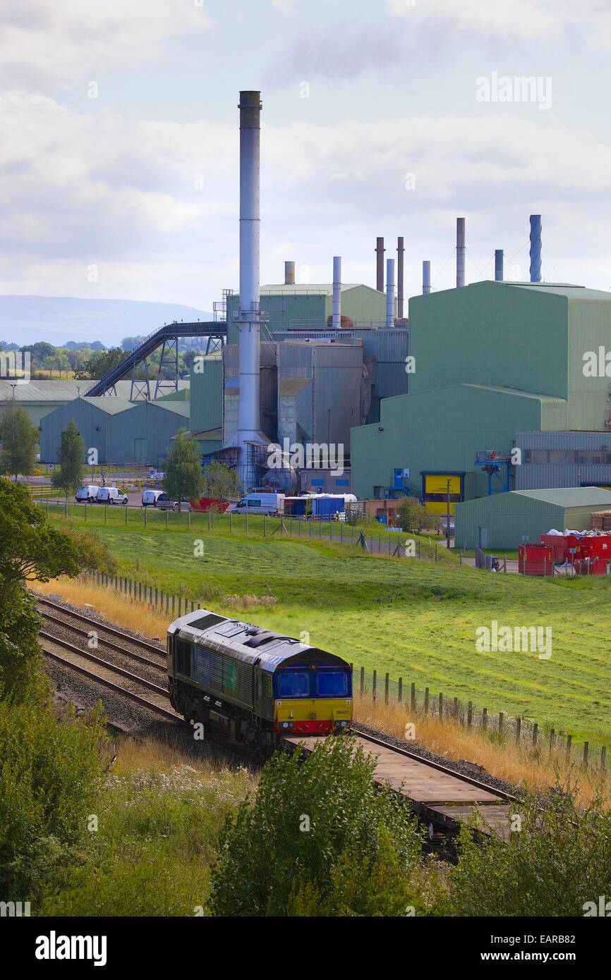 Direct Rail Services train passing British Gypsum plant. Kirkby Thore ...