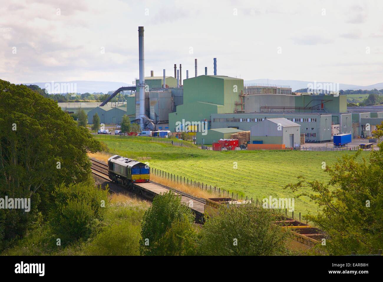 Direct Rail Services train passing British Gypsum plant. Kirkby Thore ...