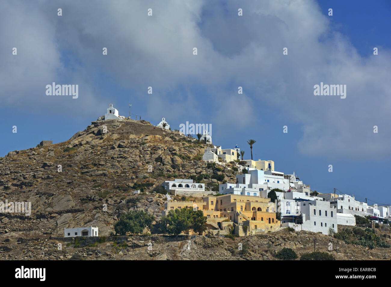 Chora (Hora) village as viewed from Ormos settlement- the port of Ios ...
