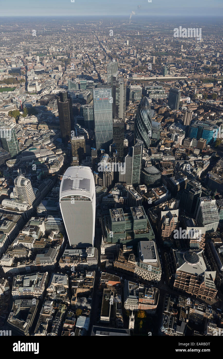 An aerial view showing the iconic buildings of the City of London Stock ...