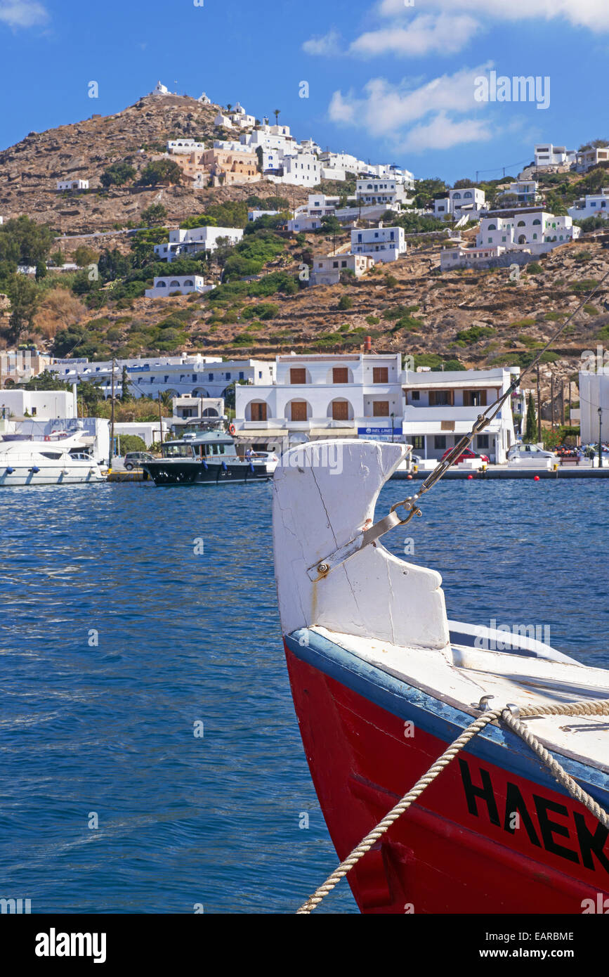 Chora (Hora) village as viewed from Ormos port in Ios island, Cyclades ...