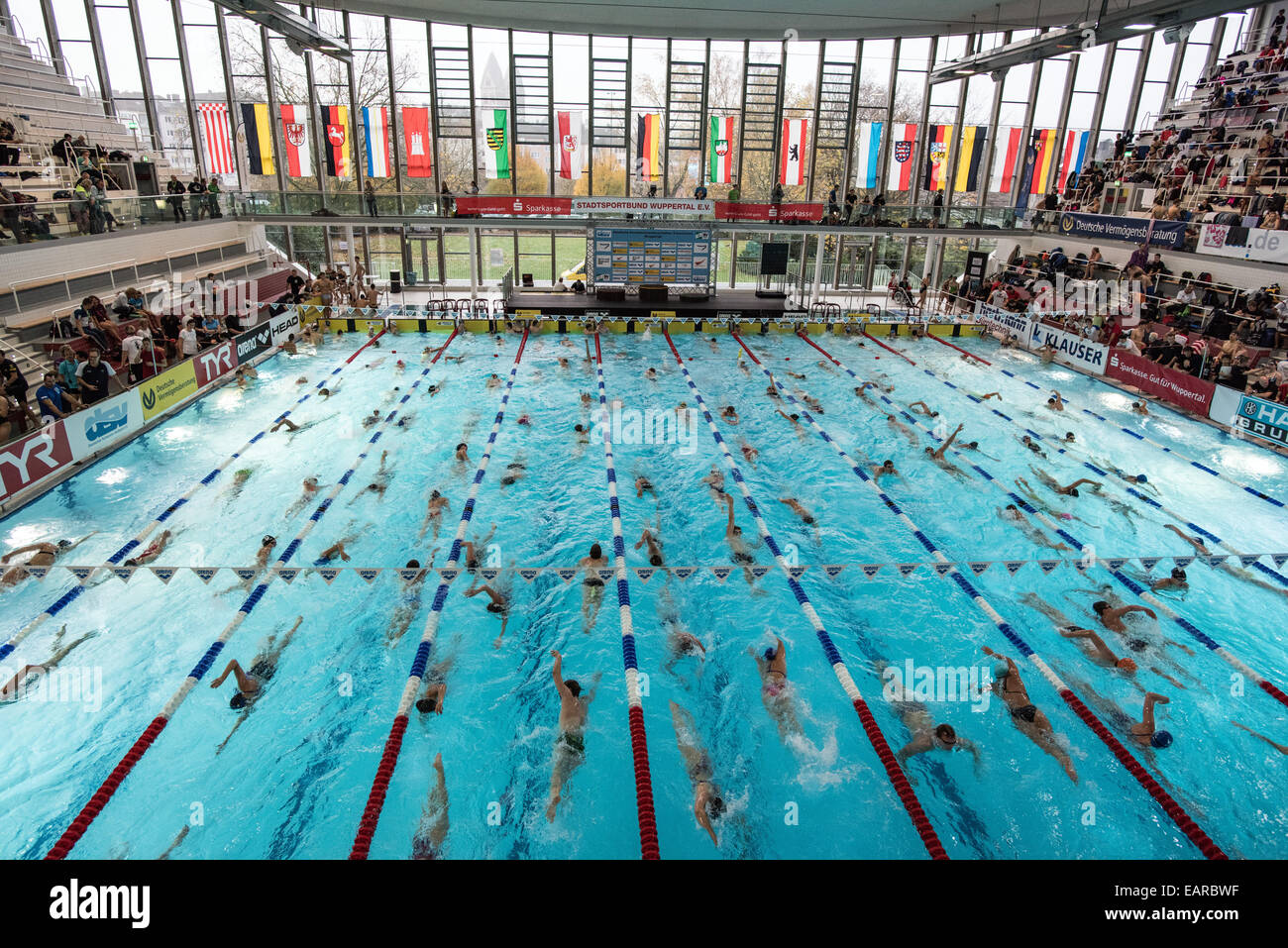 Wuppertal, Germany. 20th Nov, 2014. Members swim during the warm-up at ...