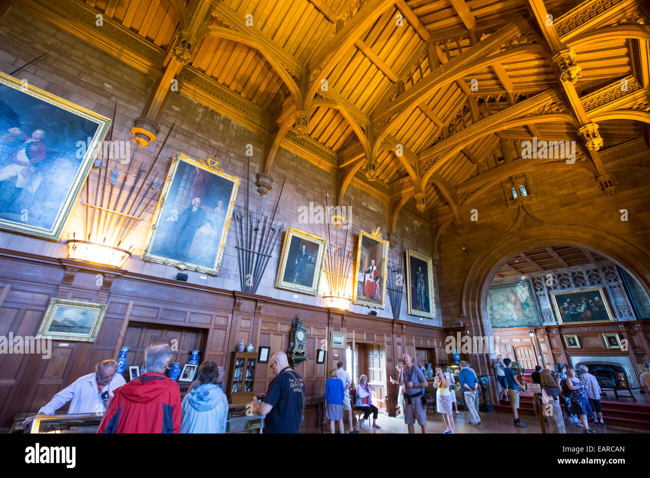 The vaulted wooden ceiling in the Great Hall at Bamburgh Castle in ...