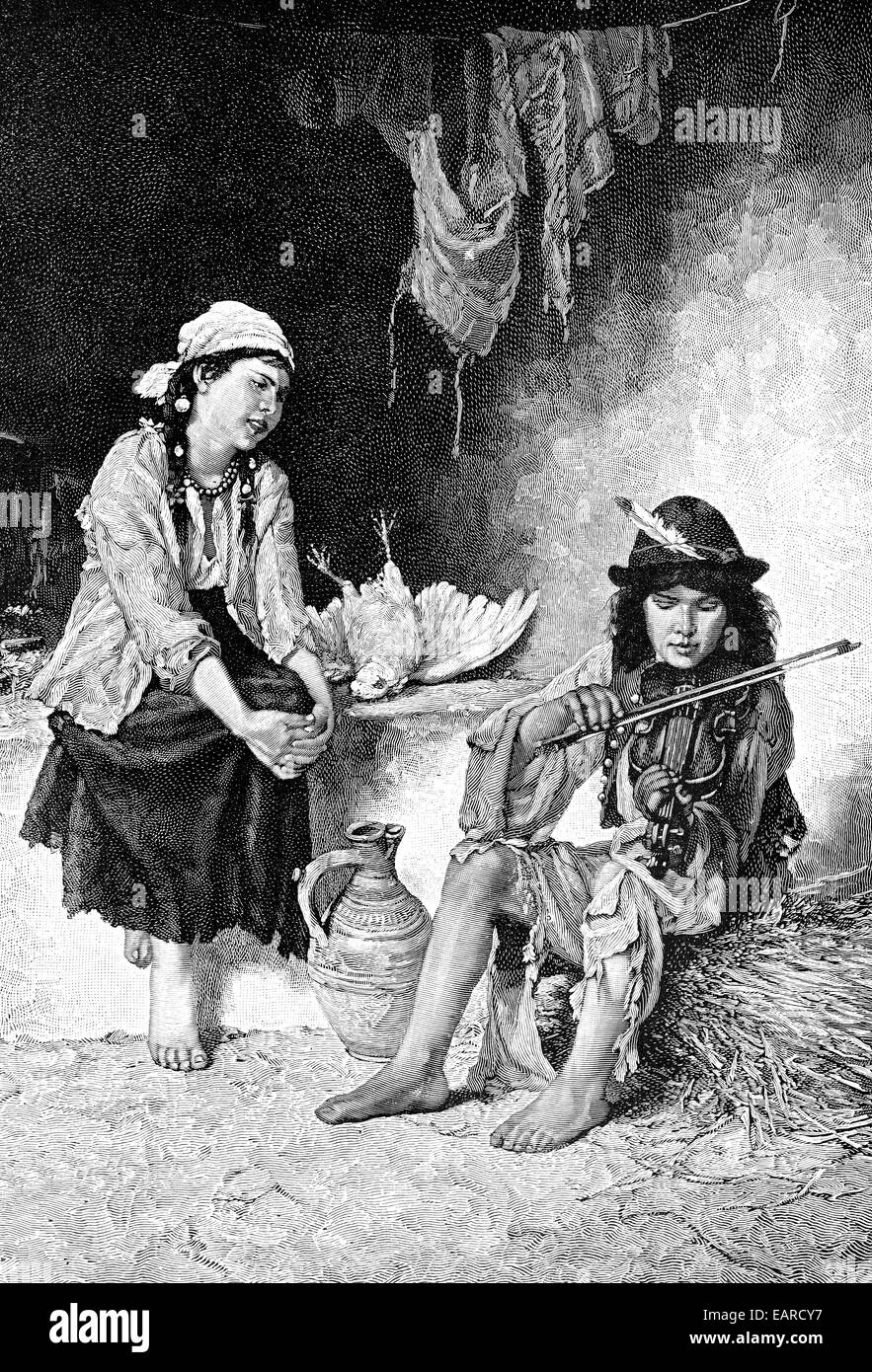 romantic gypsy music, boy performing on a violin, romantische ...