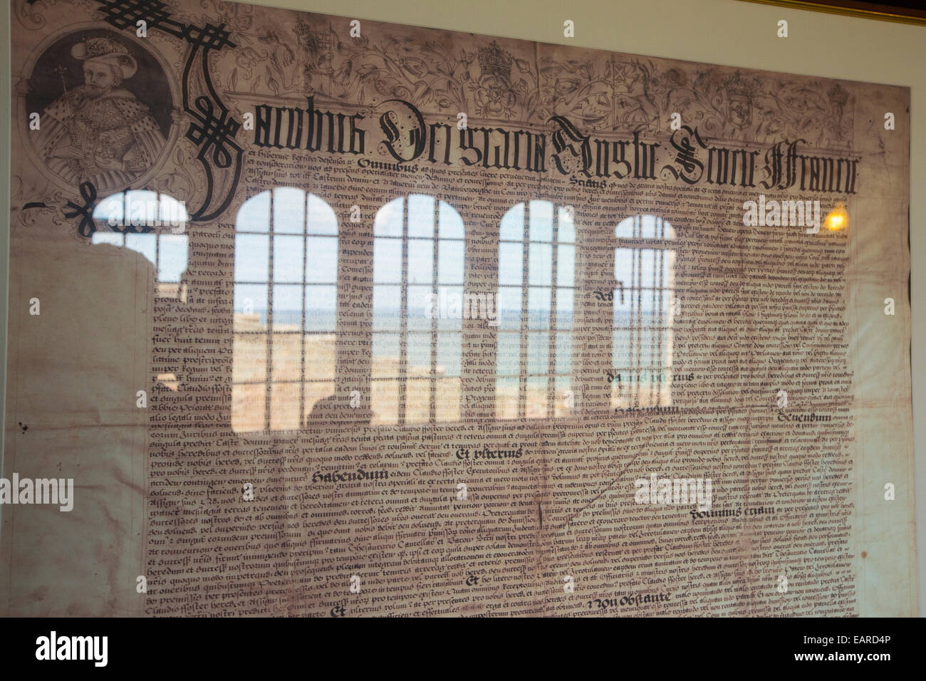 The ancient Royal Charter at Bamburgh Castle in Northumberland, UK ...