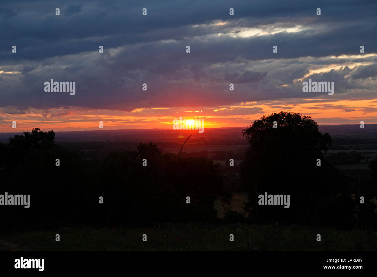 Beautiful sunset over Faringdon, England, seen from the top of Folly ...