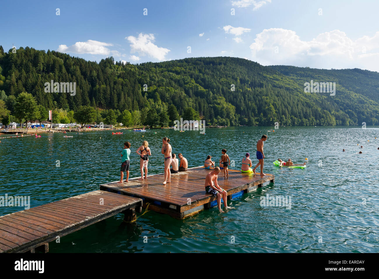 Bathing pontoon on Lake Millstatt, Döbriach, Radenthein, Spittal an der ...