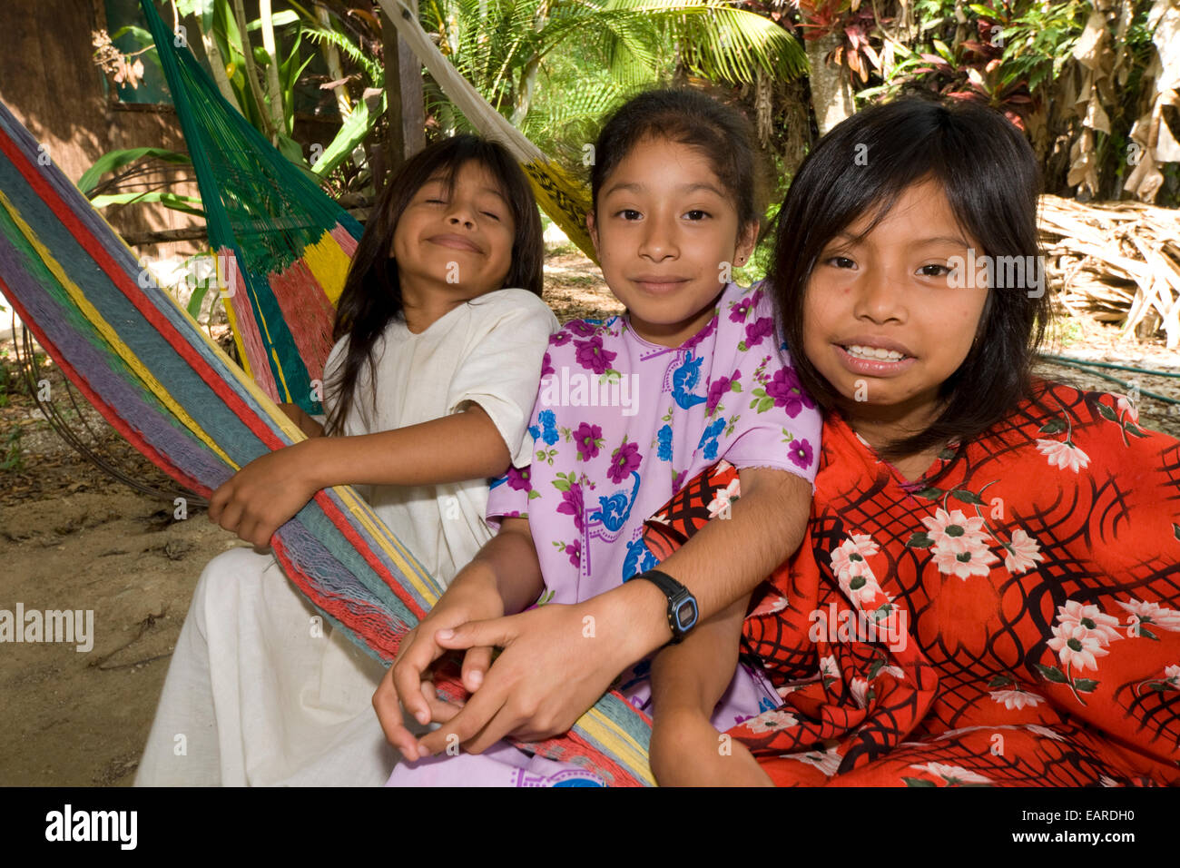 Lacandon children in a Lacandon settlement, Selva Lacandona, Campamento ...