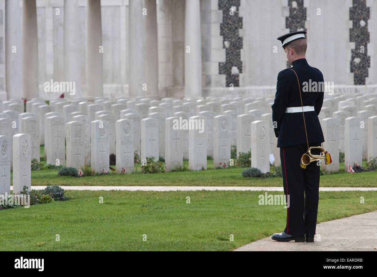 Coldstream Guardsman Ashley Cole signals the last post at Tyne Cot WW1 ...