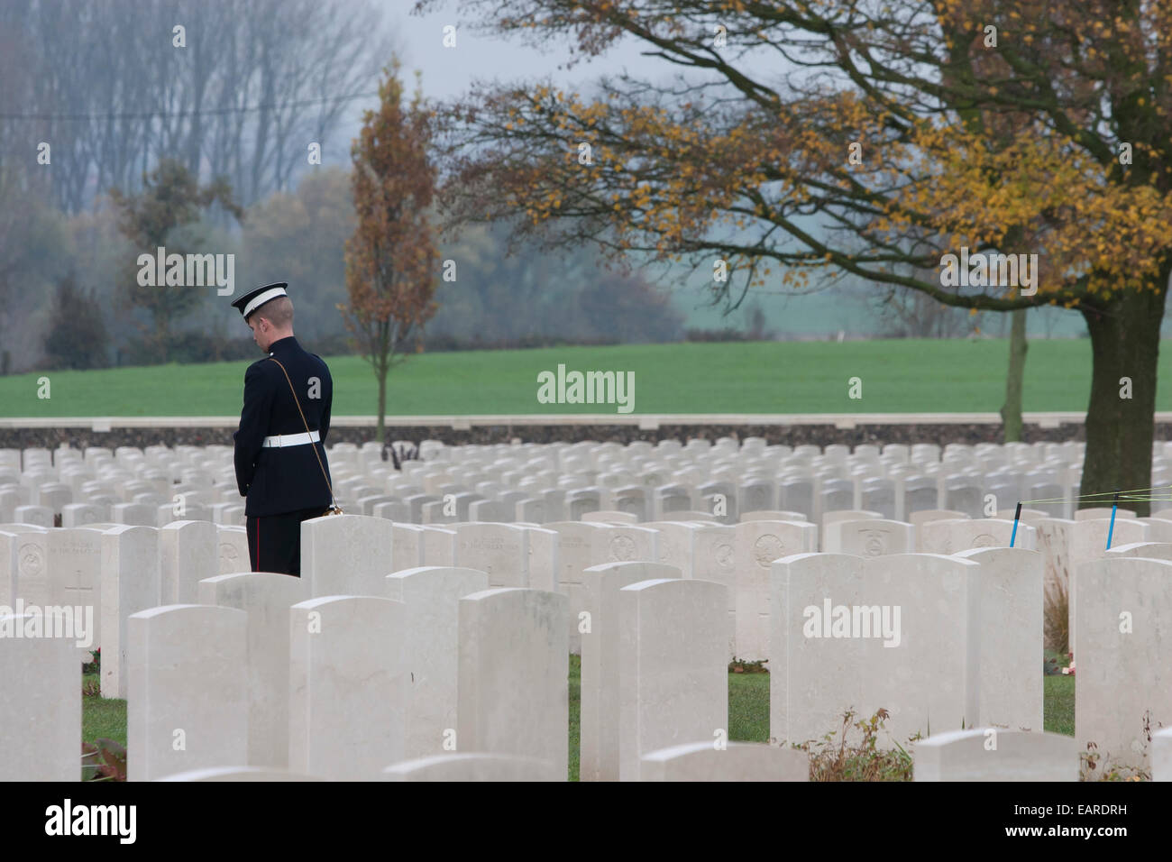 Coldstream Guardsman Ashley Cole signals the last post at Tyne Cot WW1 ...