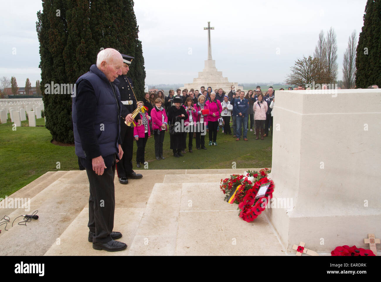 Coldstream Guardsman Ashley Cole signals the last post at Tyne Cot WW1 ...